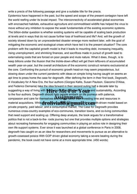 Write A Precis Of The Following Passage And Give A Suitable Pdf