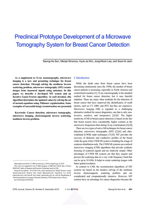 Pdf Preclinical Prototype Development Of A Microwave Tomography System For Breast Cancer Detection