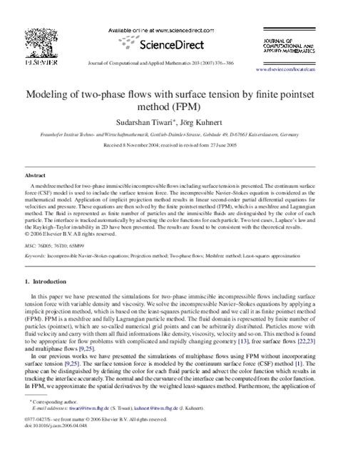 Pdf Modeling Of Two Phase Flows With Surface Tension By Finite