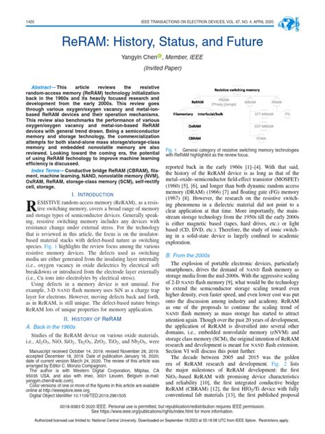 Reram History Status And Future Pdf Computer Memory Flash Memory
