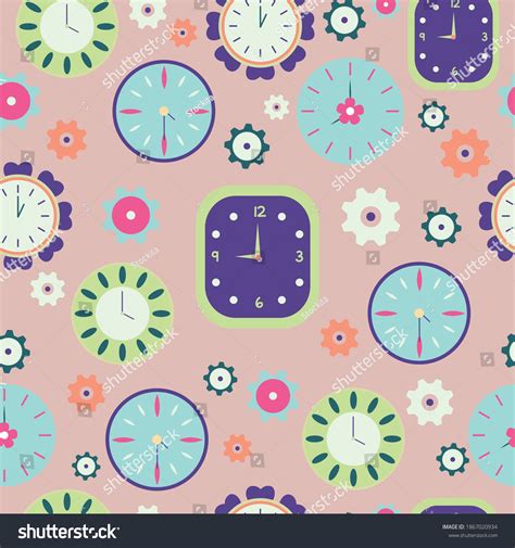 Analog Clock Cute Cartoon Seamless Pattern Stock Vector Royalty Free