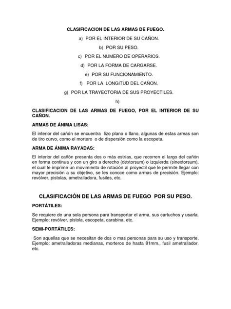 Clasificacion De Las Armas De Fuego Pdf Rifle Pistola