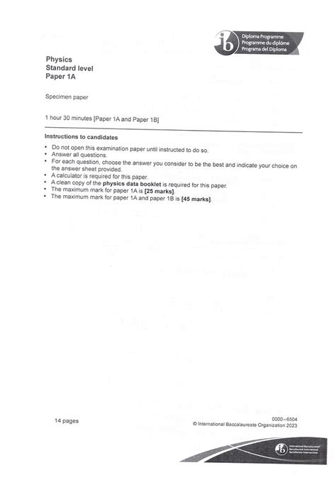 Detailed Solutions For Ib Sl Physics Specimen Paper 1