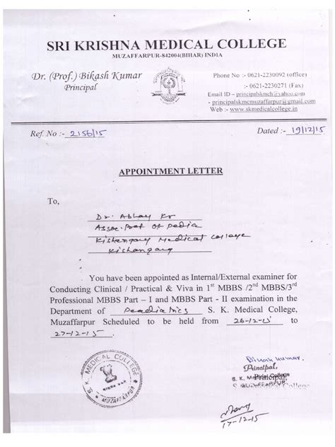 Appointment Letter Of Internal External Examiner Pdf