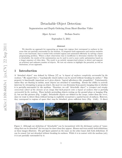 Detachable Object Detection Segmentation And Depth Ordering From Short