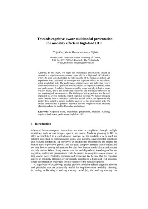 Pdf Towards Cognitive Aware Multimodal Presentation The Modality Dokumentips