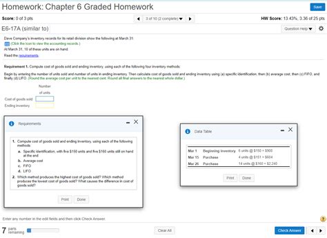 Solved Homework Chapter 6 Graded Homework Save 3 Of 10 2