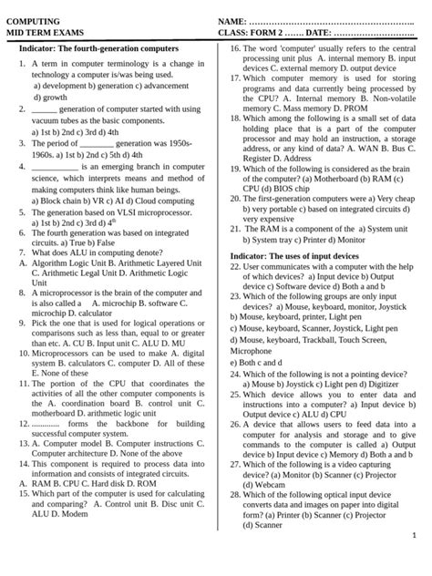 Mid Term Exams Form 2 Pdf Computer Data Storage Inputoutput