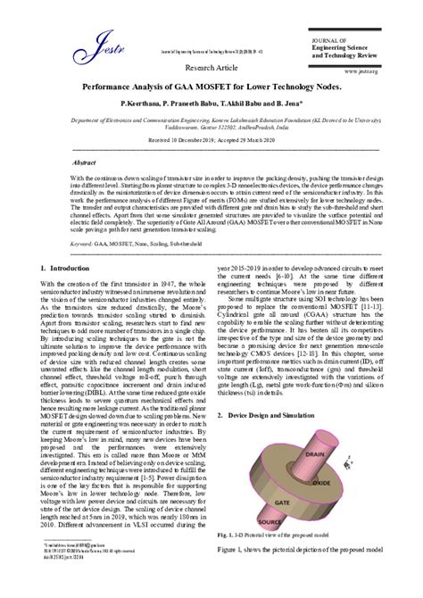 Pdf Performance Analysis Of Gaa Mosfet For Lower Technology Nodes
