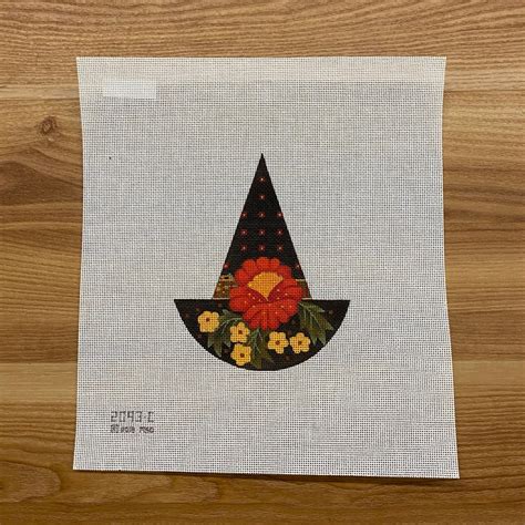 Big Red Flower Witch Hat Needlepoint Canvas Kc Needlepoint