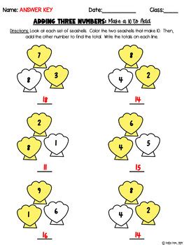 Summer Fun Adding Three Numbers Make A Strategy Seashell Practice