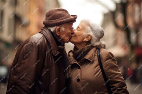 Premium Ai Image Loving Old Couple Kissing At The Street Ai Generative