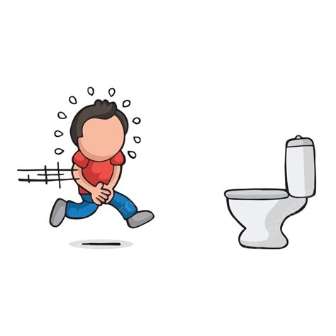 Cartoon Depiction Of Man Rushing To Relieve Himself In Toilet Bowl Drawn In Vector Format Vector