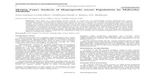 Mating Types Analysis Of Magnaporthe Oryzae · Passport Data And