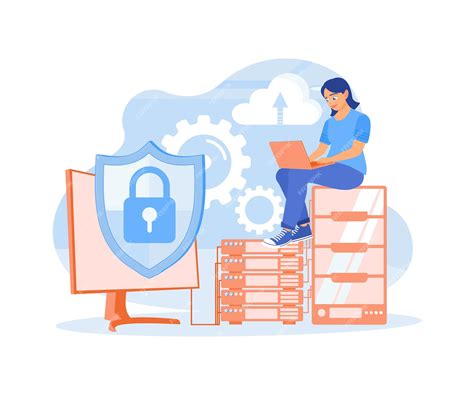 Premium Vector Women Store Personal Data In Data Centers Protect Data From Hackers Database