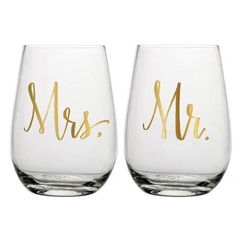 The Mr And Mrs Stemless Wine Glass Set The Pretty Pink Rooster Boutique