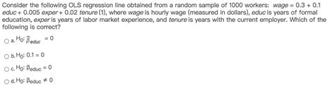 Solved Consider The Following Multiple Linear Regression