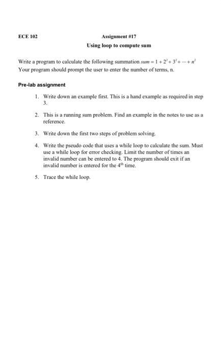 Solved Ece 102 Assignment 17 Using Loop To Compute Sum