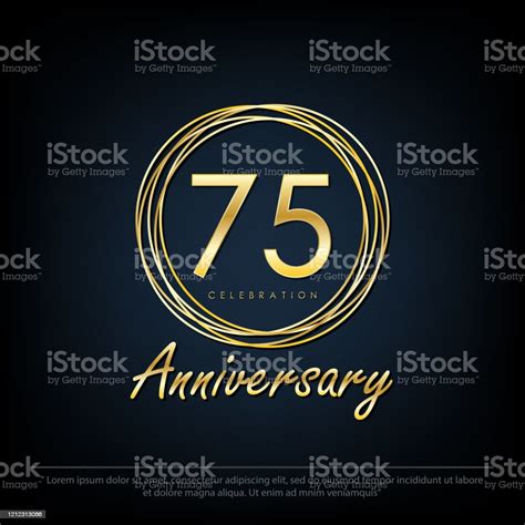 75周年慶典會徽優雅的金色周年紀念標誌與黑色背景的戒指向量插圖範本設計為網頁傳單賀卡和邀請車向量圖形及更多七十五週年紀念圖片 七十五週年