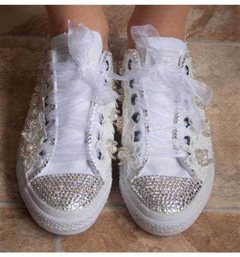 Wedding Converse Trainers With Crystals Lace And Pearls Wedding Bridal
