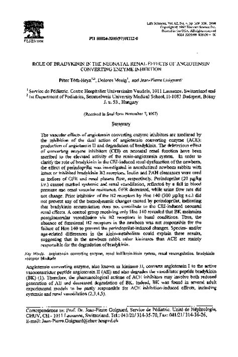 Pdf Role Of Bradykinin In The Neonatal Renal Effects Of Angiotensin