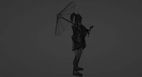 3d Model Red Dress Girl With Umbrella Vr Ar Low Poly Cgtrader
