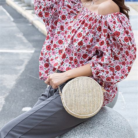 Badu Bg Нови дамски сламени кръгли дамски чанти Лятна ратанова плажна чанта Пазаруваща чанта