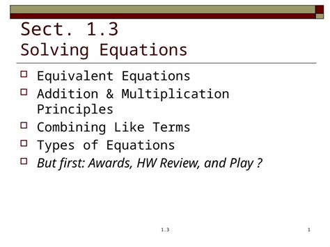 pptx sect 1 3 solving equations equivalent equations addition