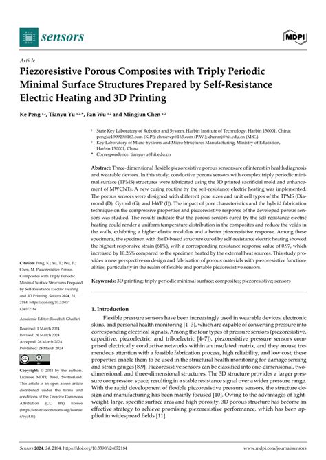 Pdf Piezoresistive Porous Composites With Triply Periodic Minimal Surface Structures Prepared