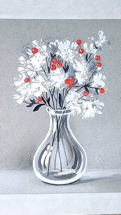 Букет с красными ягодами в стеклянной вазе Рисунок гуашью на тонированной бумаге 🎨🖌️ Youtube