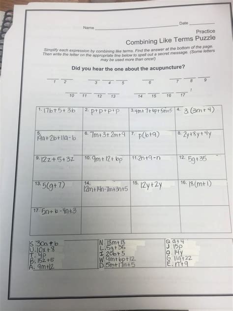 50 Combining Like Terms Worksheet Pdf