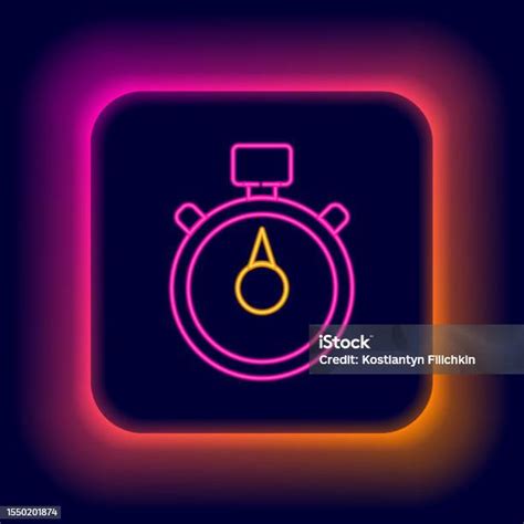 검은 색 배경에 고립 된 빛나는 네온 라인 스톱 워치 아이콘 시간 타이머 기호입니다 크로노미터 기호 다채로운 개요 개념 벡터 0명에 대한 스톡 벡터 아트 및 기타 이미지