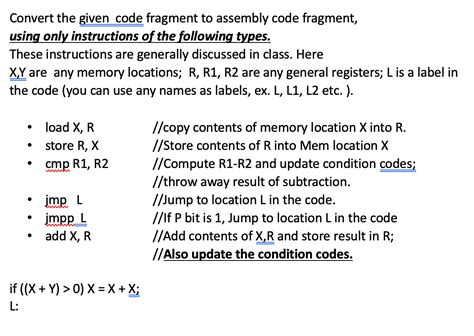 Solved Convert The Given Code Fragment To Assembly Code Chegg Com
