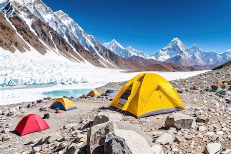 Premium AI Image High Mountain Camping With Tents In The Himalayas