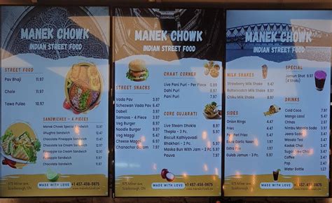Menu Au Manek Chowk Indian Street Food Restaurant Toronto