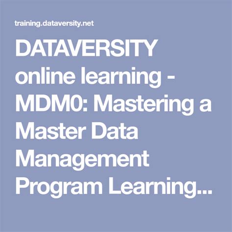 Mastering A Master Data Management Program Learning Plan