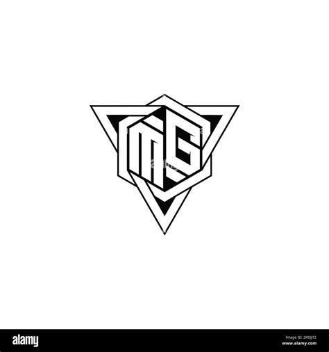 MG Letter Logo Monogram Hexagon Shape With Triangle Geometric Outline Sharp Modern Style Design