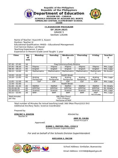 Class Program Grade 5 Lauan Pdf