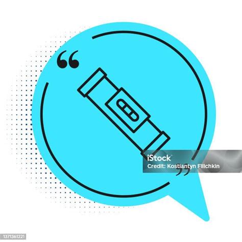 흰색 배경에 격리 된 검은 선 건설 거품 수준 아이콘 워터파스 측정 기기 측정 장비 파란색 음성 버블 기호입니다 벡터 건설