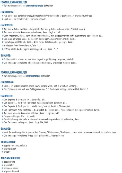 Formulierungshilfen Für Materialgestütztes Schreiben Pdf Klausur Mit Lösung Übungen Und Mehr