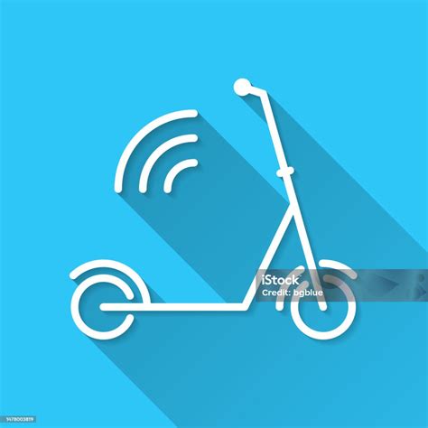 연결된 스쿠터 파란색 배경에 아이콘 긴 그림자가 있는 평면 디자인 3차원 형태에 대한 스톡 벡터 아트 및 기타 이미지 3차원 형태 개념 교통수단 Istock