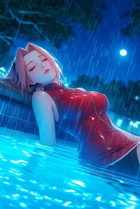 Anime Girlies Fanart Wallpaper Haruno Sakura By A Rainy Pool Wearing