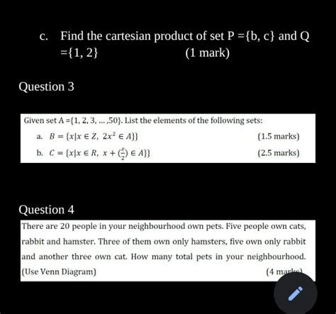 solved c find the cartesian product of set p {b c} and q