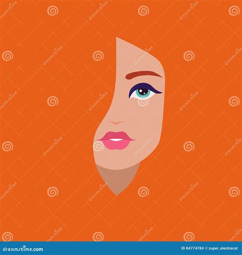 Portrait Of Ginger Girl Covering Half Of Face By Hair Stock Vector