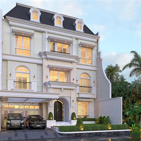 Desain Tampak Depan 2 Rumah Klasik 3 Lantai Ibu YTA Di Jakarta Utara