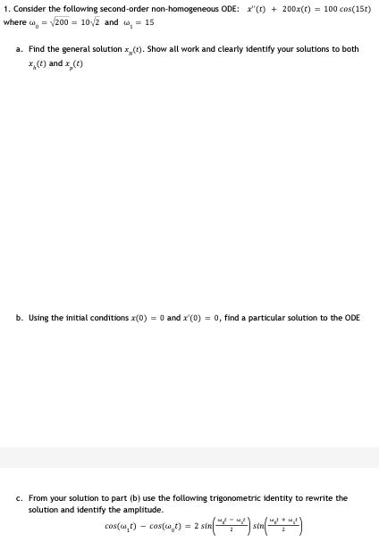Solved 1 Consider The Following Second Order Chegg