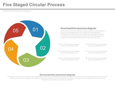Five Circular Steps Process Flow Diagram Powerpoint Slides