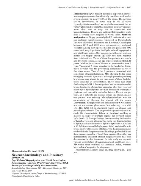 Pdf Lbmon134 Igg4 Related Hypophysitis And Skull Base Lesion