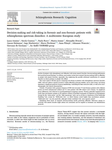 36 Decision Making And Risk Taking In Forensic And Non Forensic Patients With Schizophrenia
