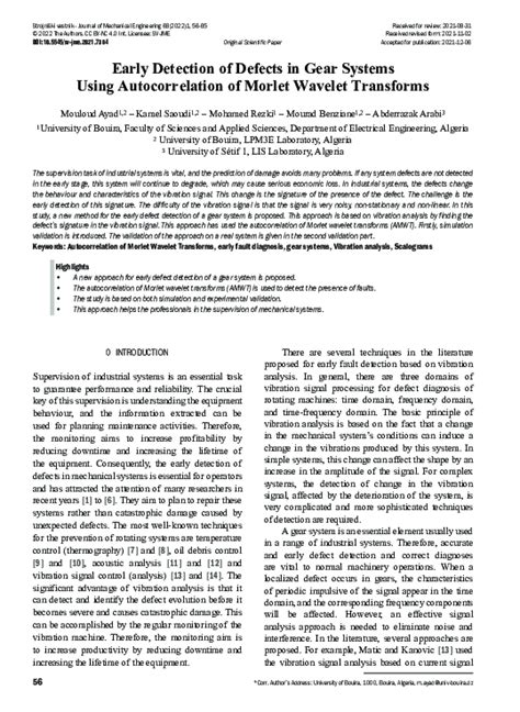 Pdf Early Detection Of Defects In Gear Systems Using Autocorrelation